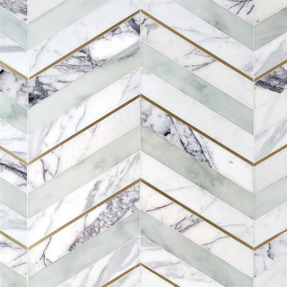 Decoline Chevron Lux Mist Stone & Metal Waterjet Tile – Artsaics