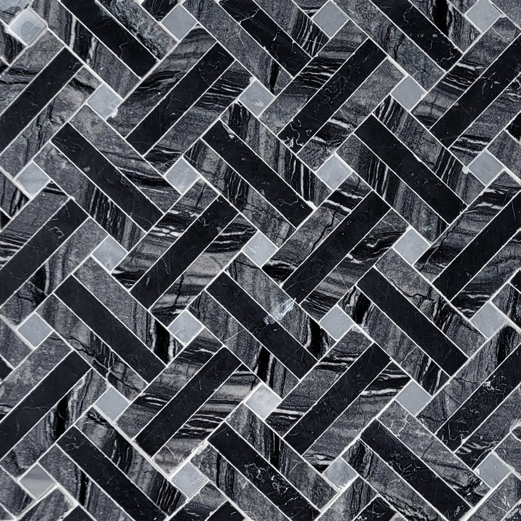Basket Weave Trine Black Stone Mosaic
