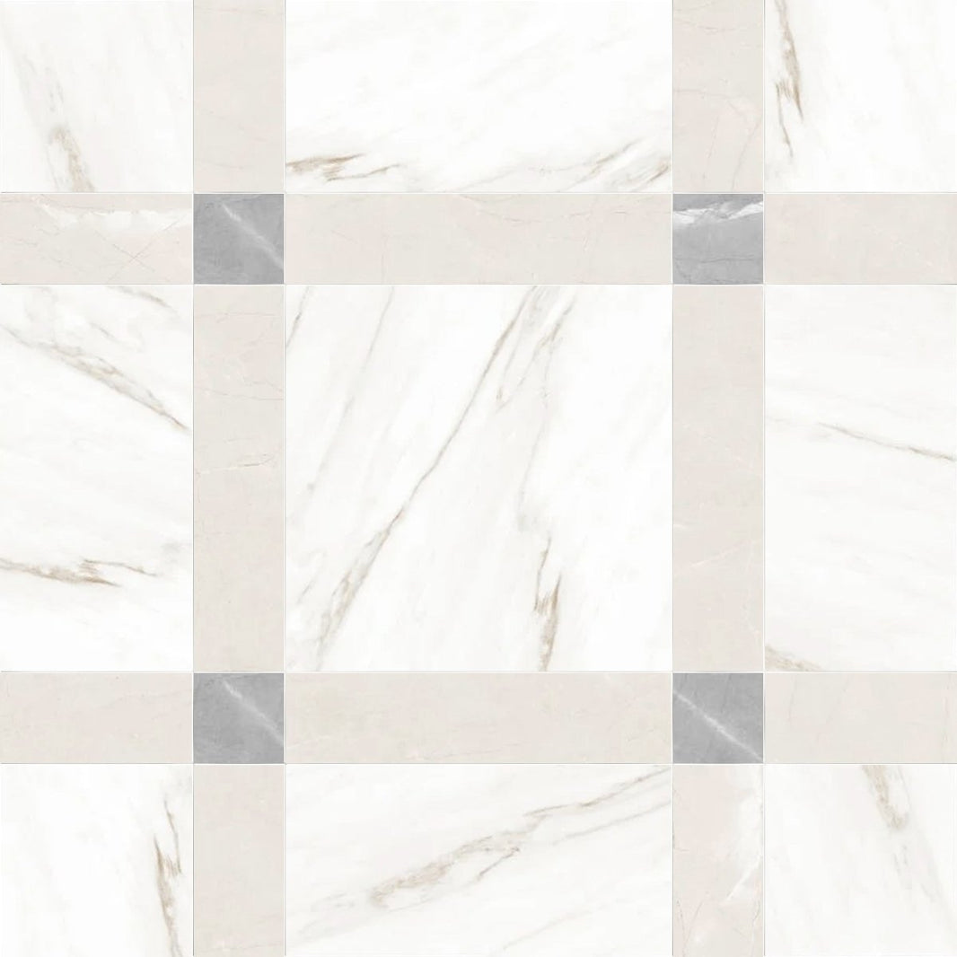 Callam Crema Square Porcelain Geometric Waterjet Tile