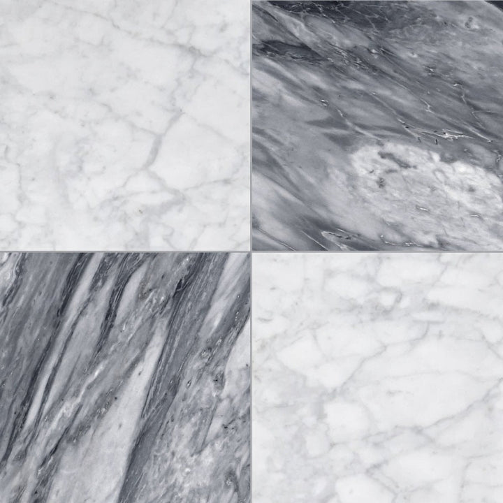Checkerboard Carrara and Bardiglio Marble Field Tile 12''x12''x3/8''