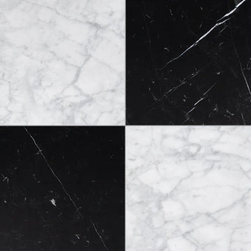Checkerboard Carrara and Nero Marble Field Tile 12''x12''x3/8''