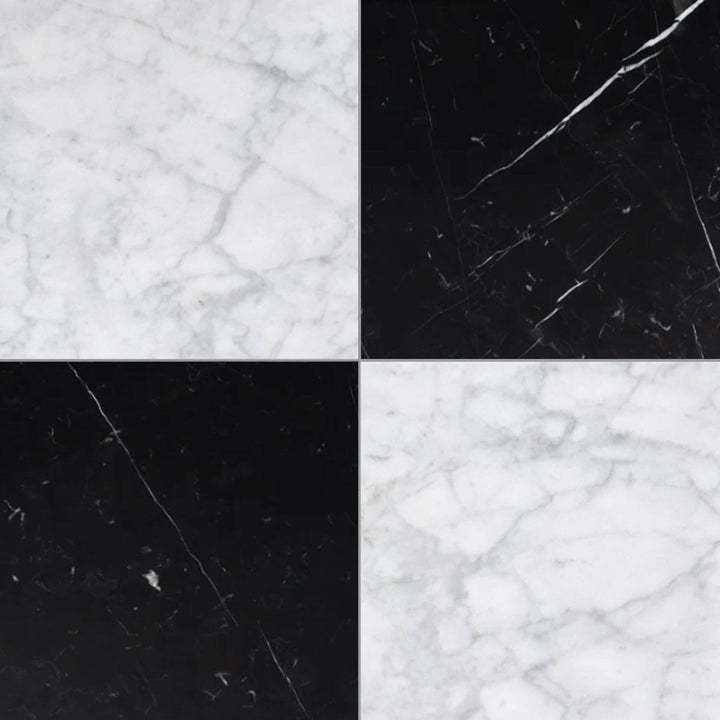 Checkerboard Carrara and Nero Marble Field Tile 12''x12''x3/8''