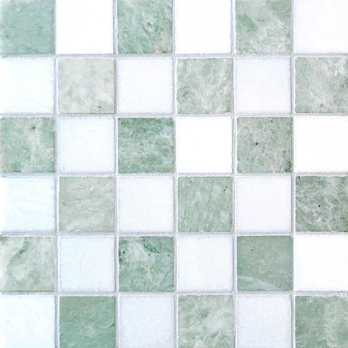 Checkerboard Thassos and Emerald Green 2'' Stone Mosaic – Artsaics