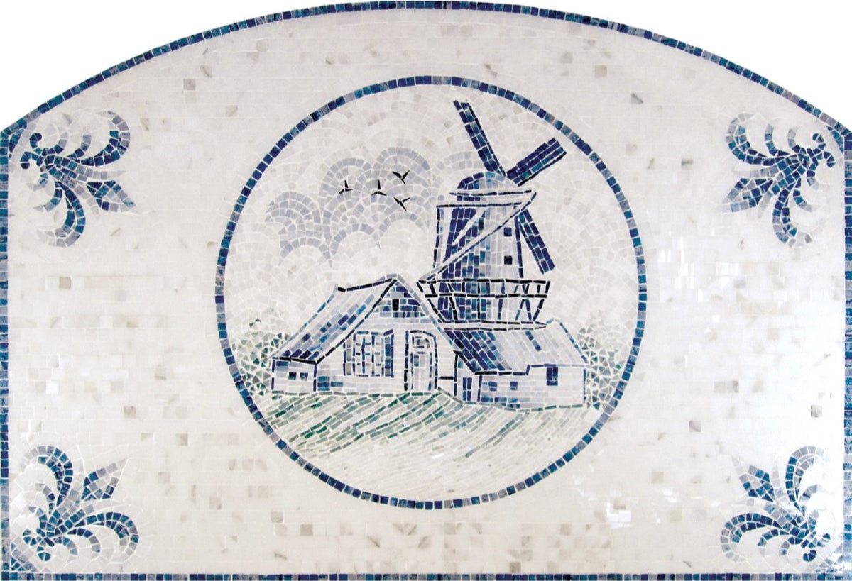 Glow Eliza Windmill Landscape Marble Mosaic Mural