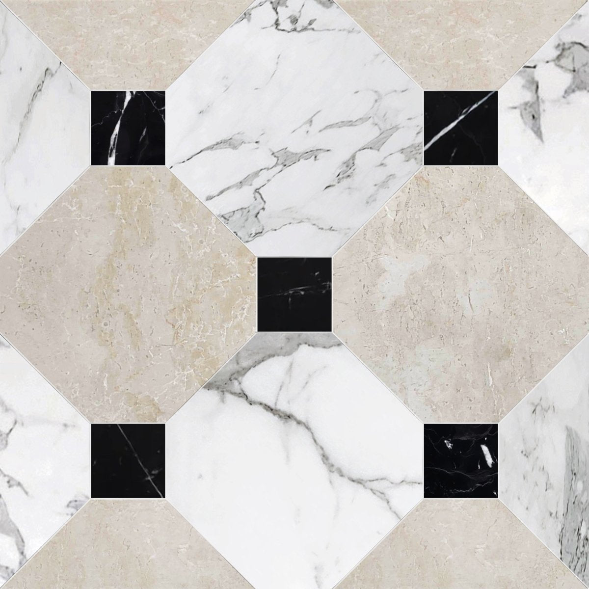 Octagon 12'' Botticino & Calacatta Checkerboard Mosaic