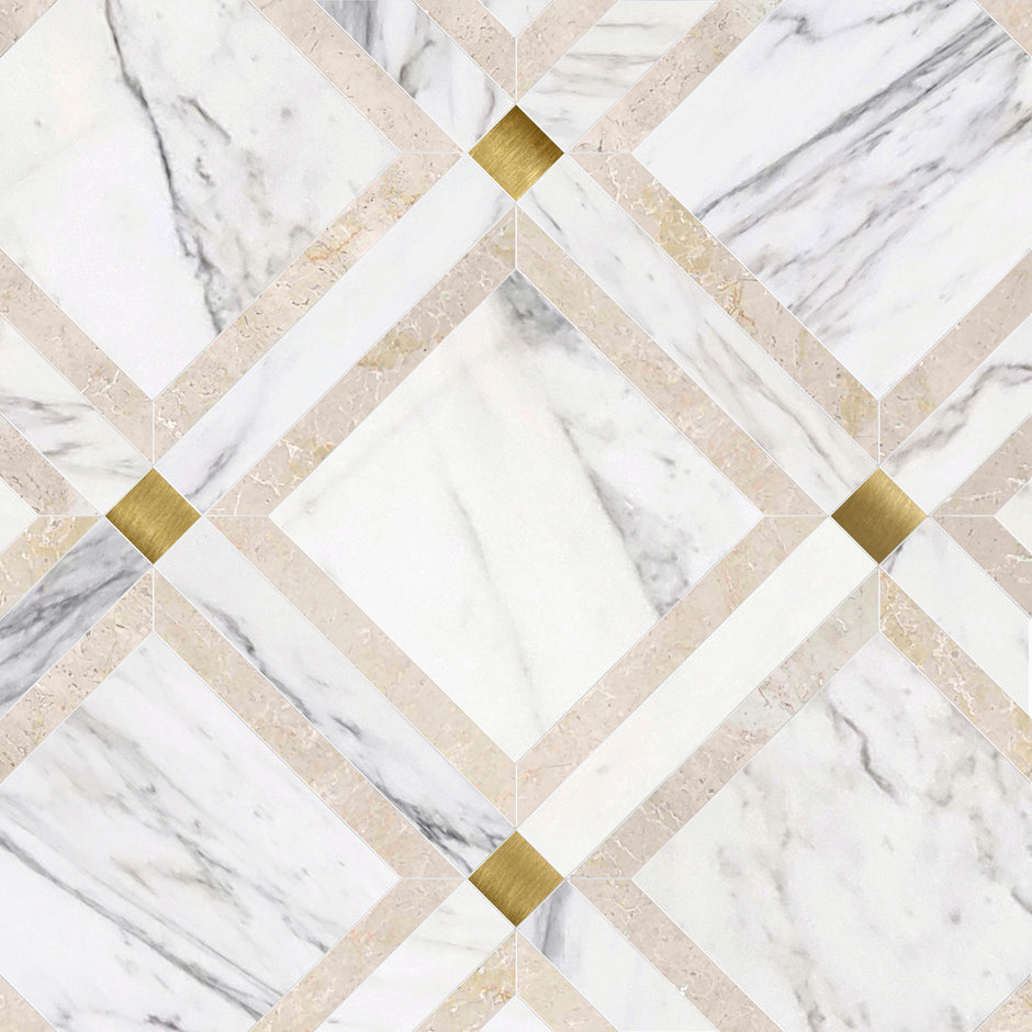Umbria Gaze Geometric Marble & Brass Waterjet Mosaic Tile