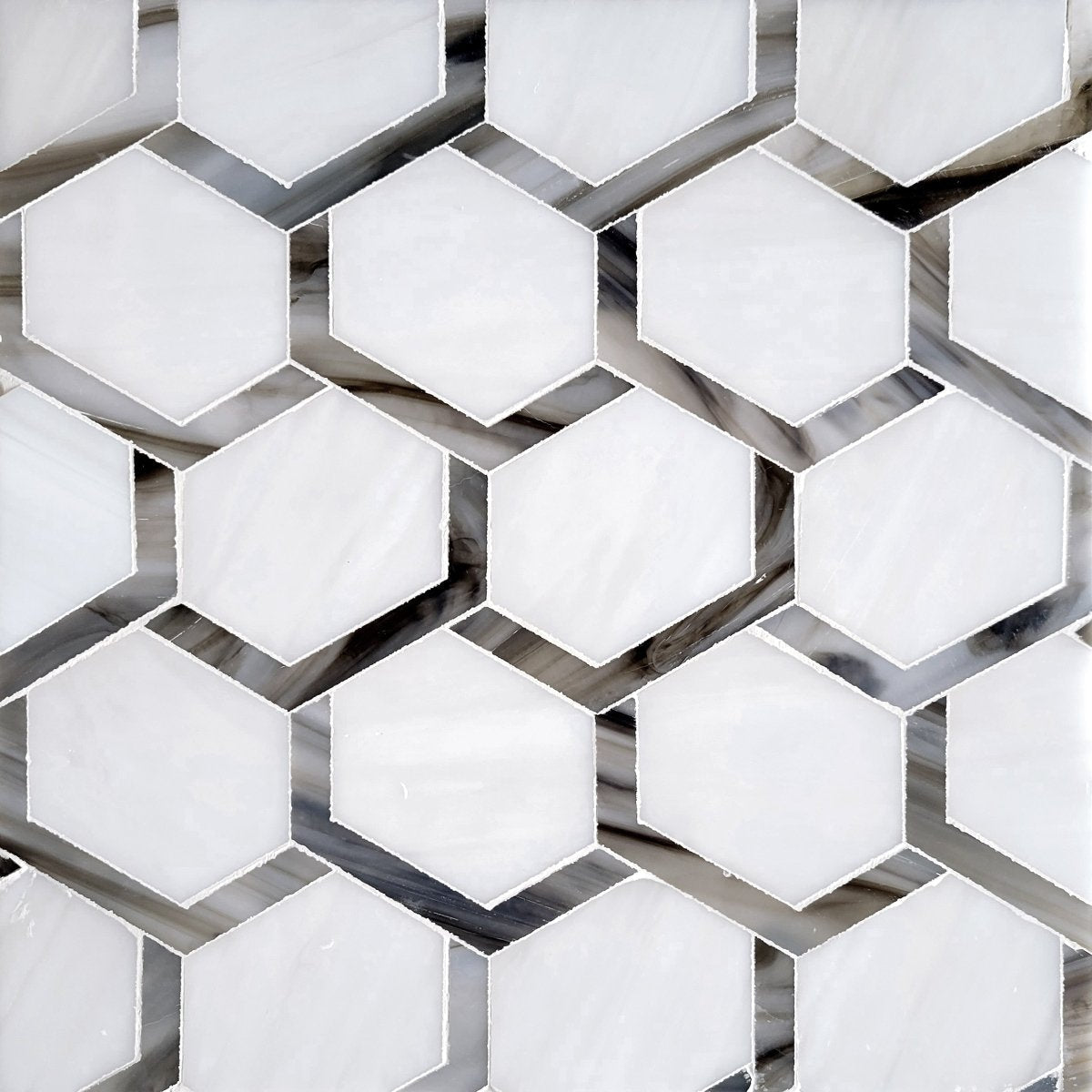 Obsidian Alyn Hexagon Lava Glass Waterjet Mosaic – Artsaics
