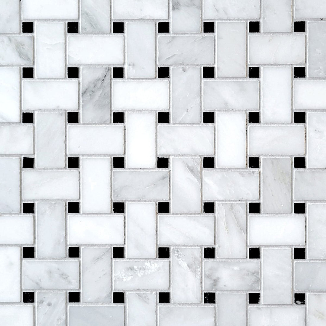 Basket Weave Asian White with Nero Dot 1/18''x2'' Stone Mosaic – Artsaics