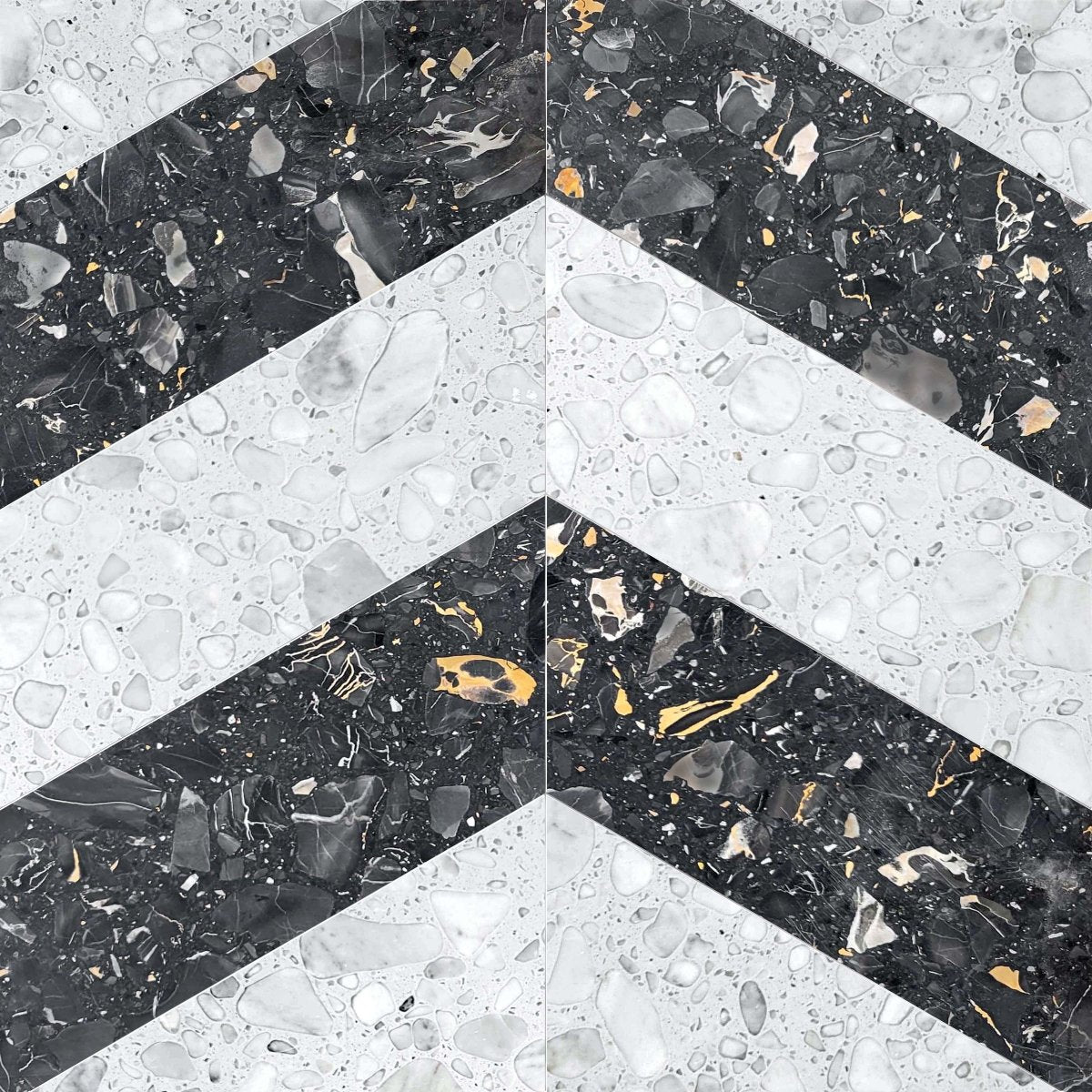 Couture Chevron 5 1/2"x20" Noir Terrazzo Waterjet Mosaic – Artsaics