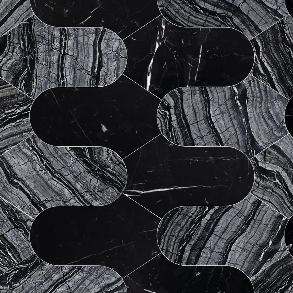 Couture Galle Small Nero Geometric Stone Waterjet Tile
