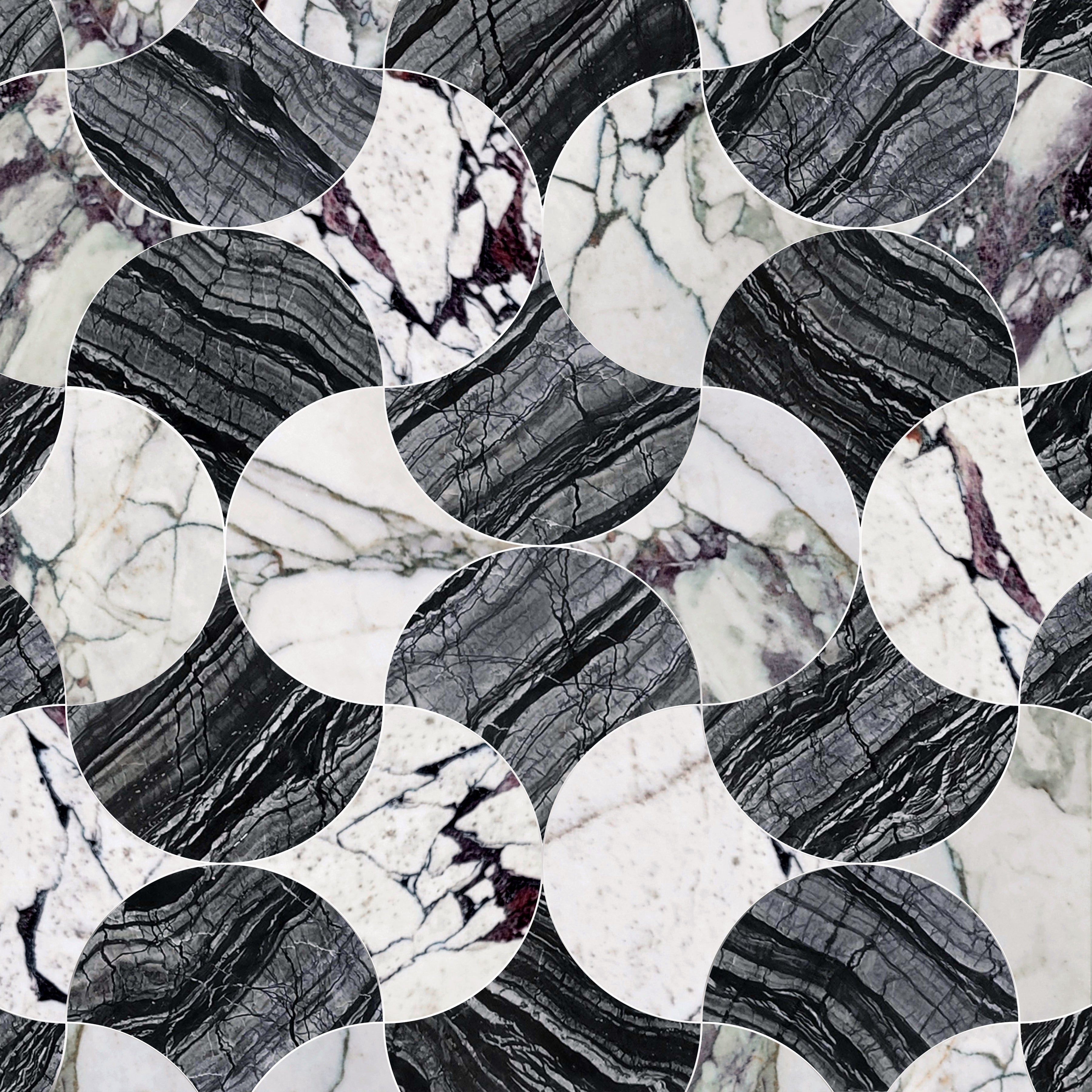 Couture Scallop Mood Grisso Stone Waterjet Mosaic – Artsaics