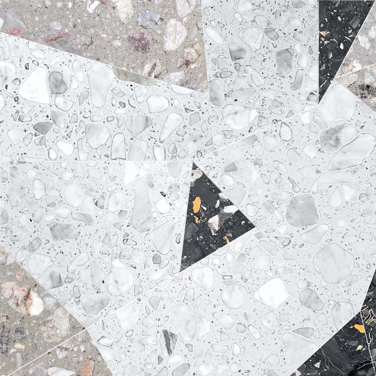 Decoline Caleidos Large Bianco Abstract Terrazzo Waterjet Mosaic – Artsaics