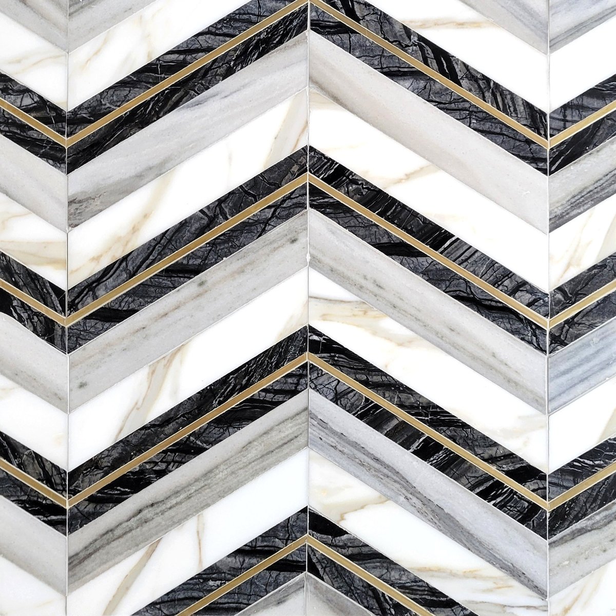 Decoline Chevron Lux Noir Stone & Metal Waterjet Tile – Artsaics