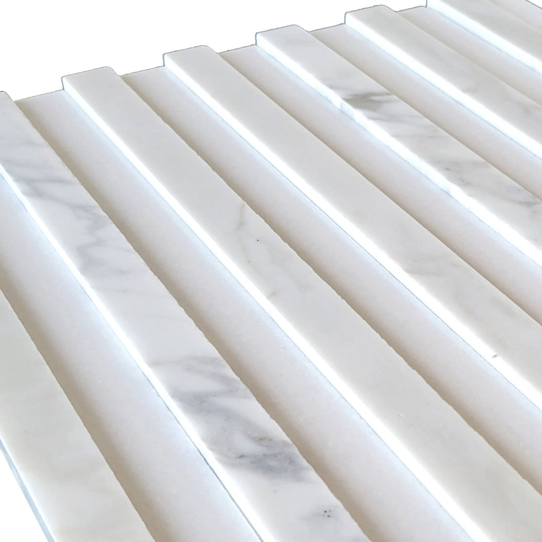 Linear Beadboard Calacatta & Thassos Dimensional Honed Stone Mosaic ...