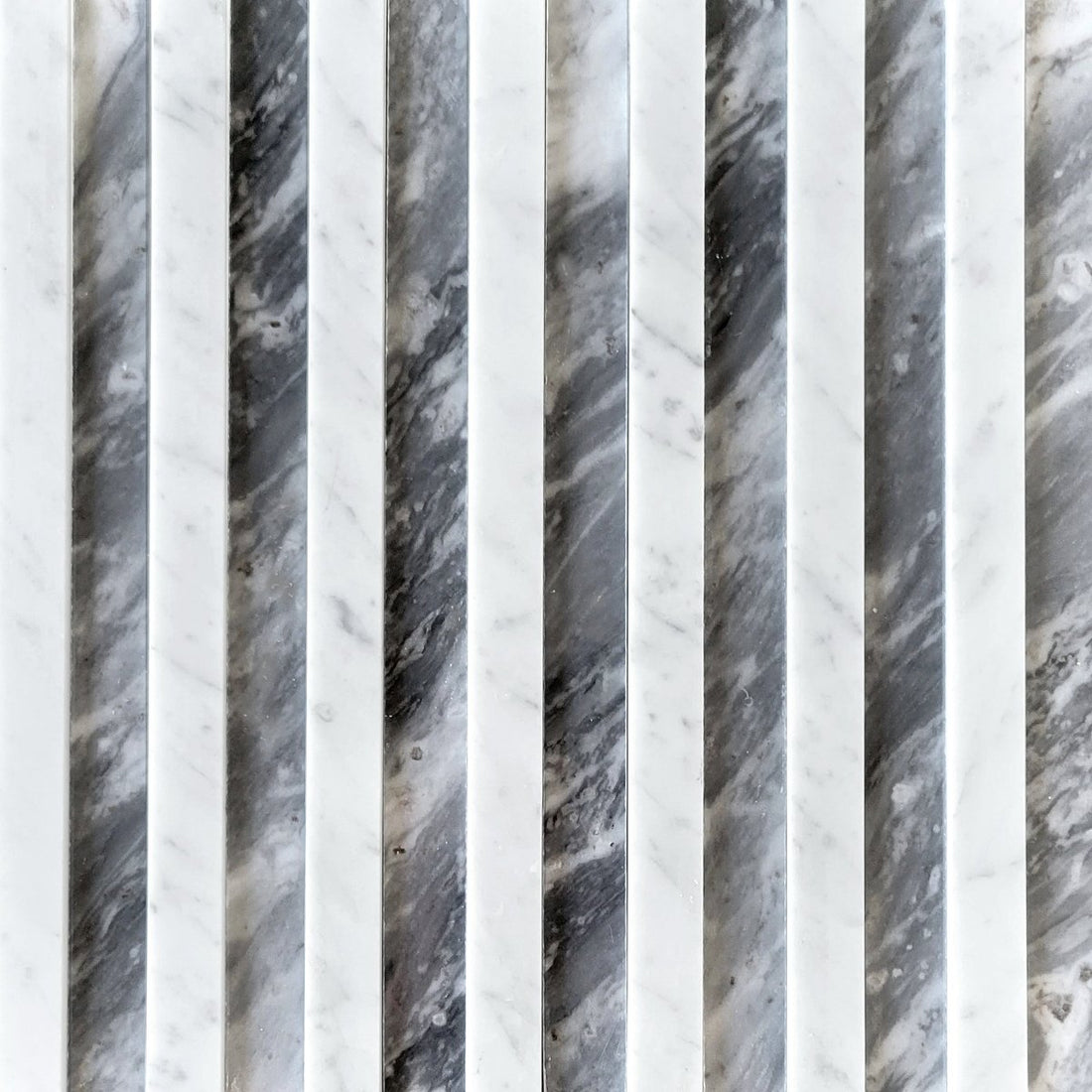 Linear Beadboard Carrara & Bardiglio Dimensional Honed Stone Mosaic ...