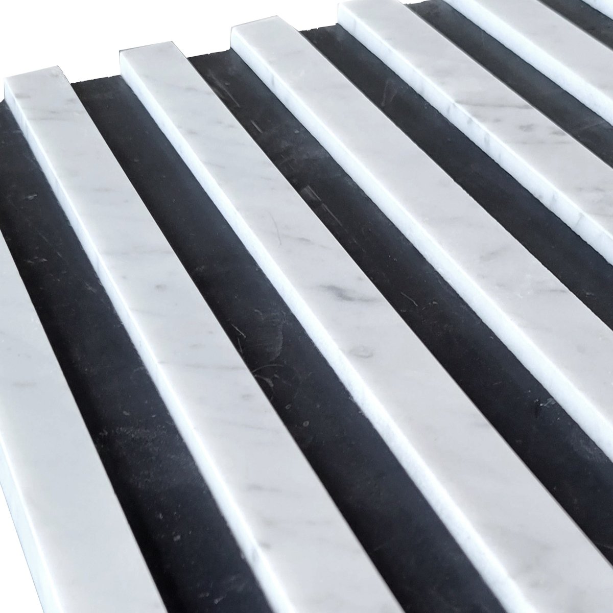 For a Beautiful Textured Fireplace: Carrara & Nero Dimensional Mosaic ...