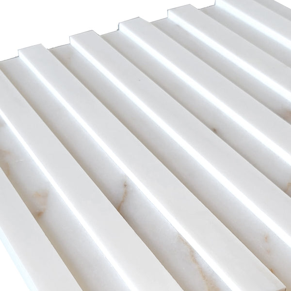 Linear Beadboard Thassos & Afyon Sugar Dimensional Honed Stone Mosaic ...