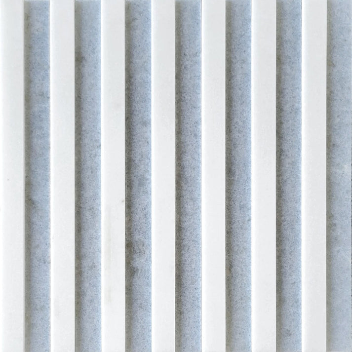 Linear Beadboard Thassos & Blue Celest Dimensional Honed Stone Mosaic ...