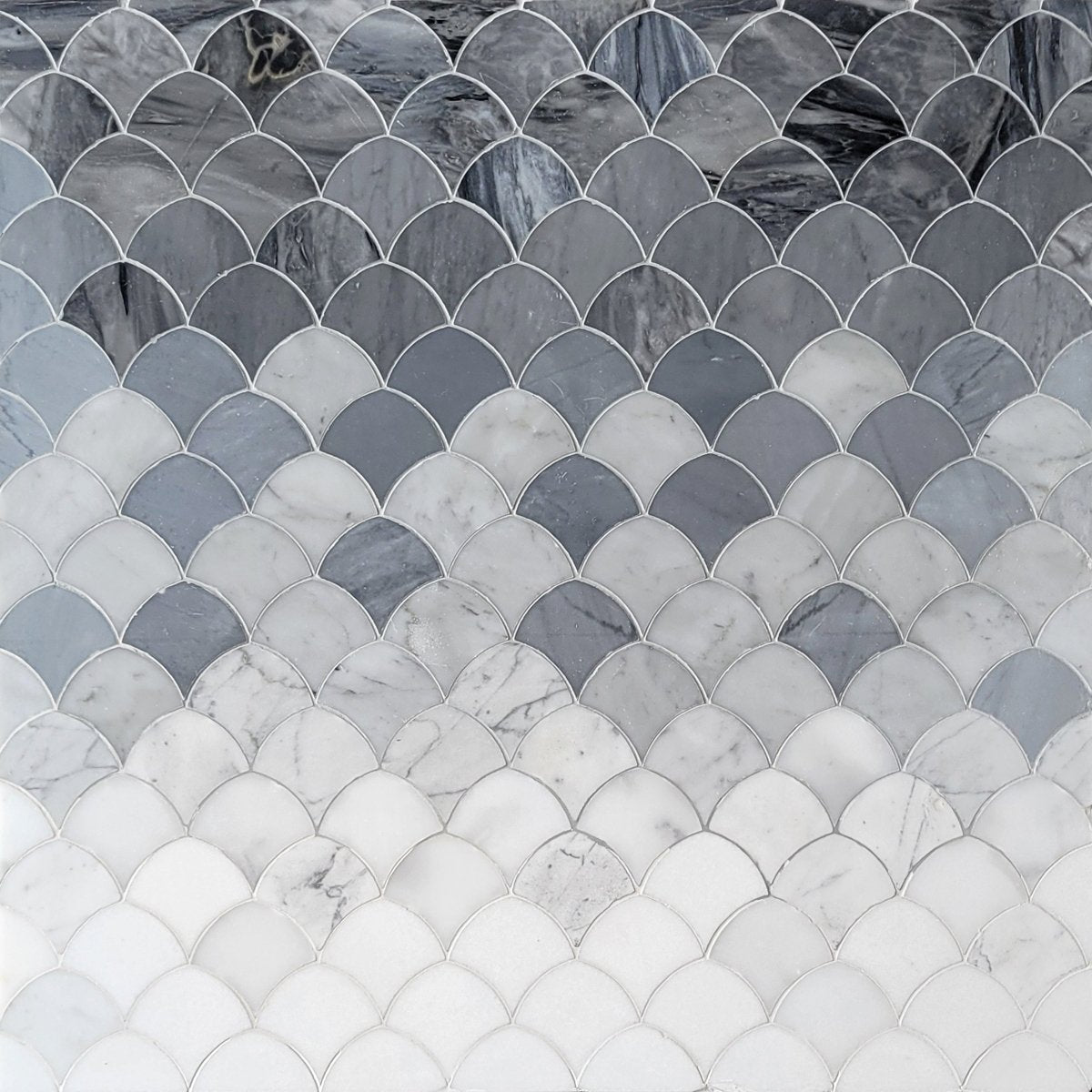 Ombre Scallop Grigio Medium Stone Mosaic – Artsaics