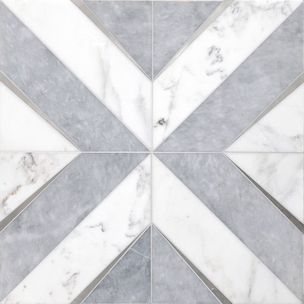 Decoline Parque Geometric Stone & Metal Waterjet Mosaic