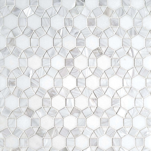 Quick Ship Hexagon and Dot Thassos & Pearl Shell Stone Mosaic – Artsaics