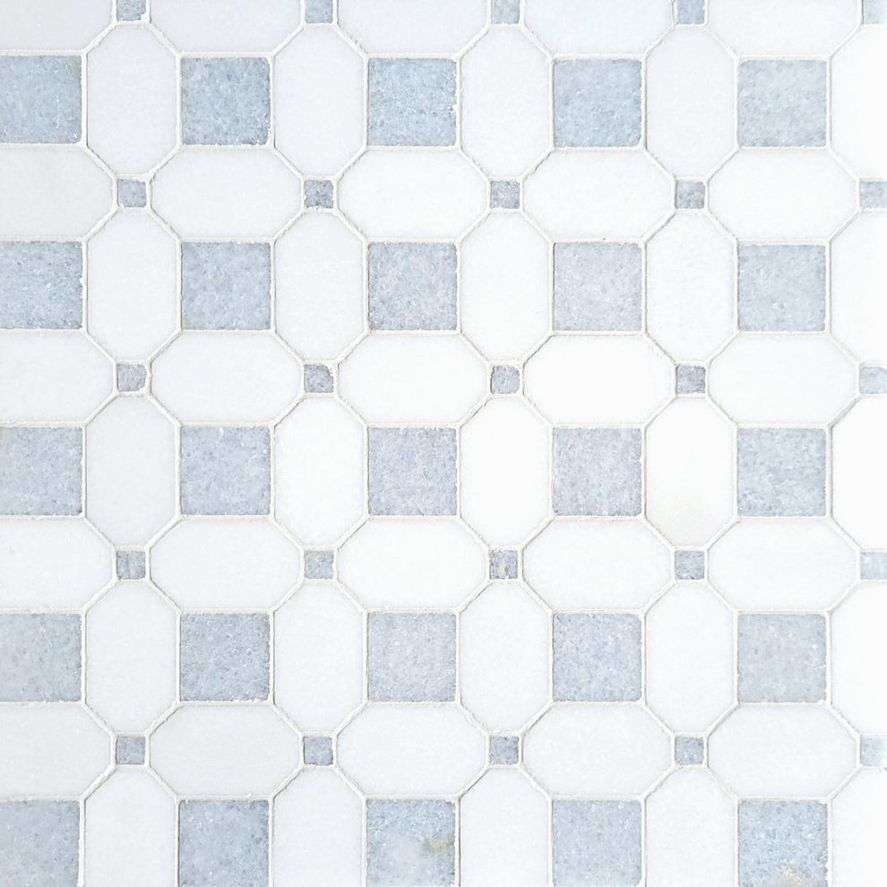 Quick Ship Square & Dot Thassos and Blue Celest Stone Mosaic – Artsaics