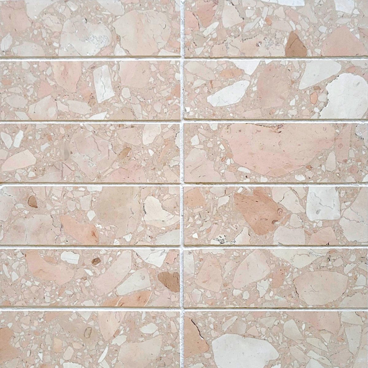 Stacked Rosa Marble Terrazzo Honed 2''x6'' Stone Mosaic – Artsaics