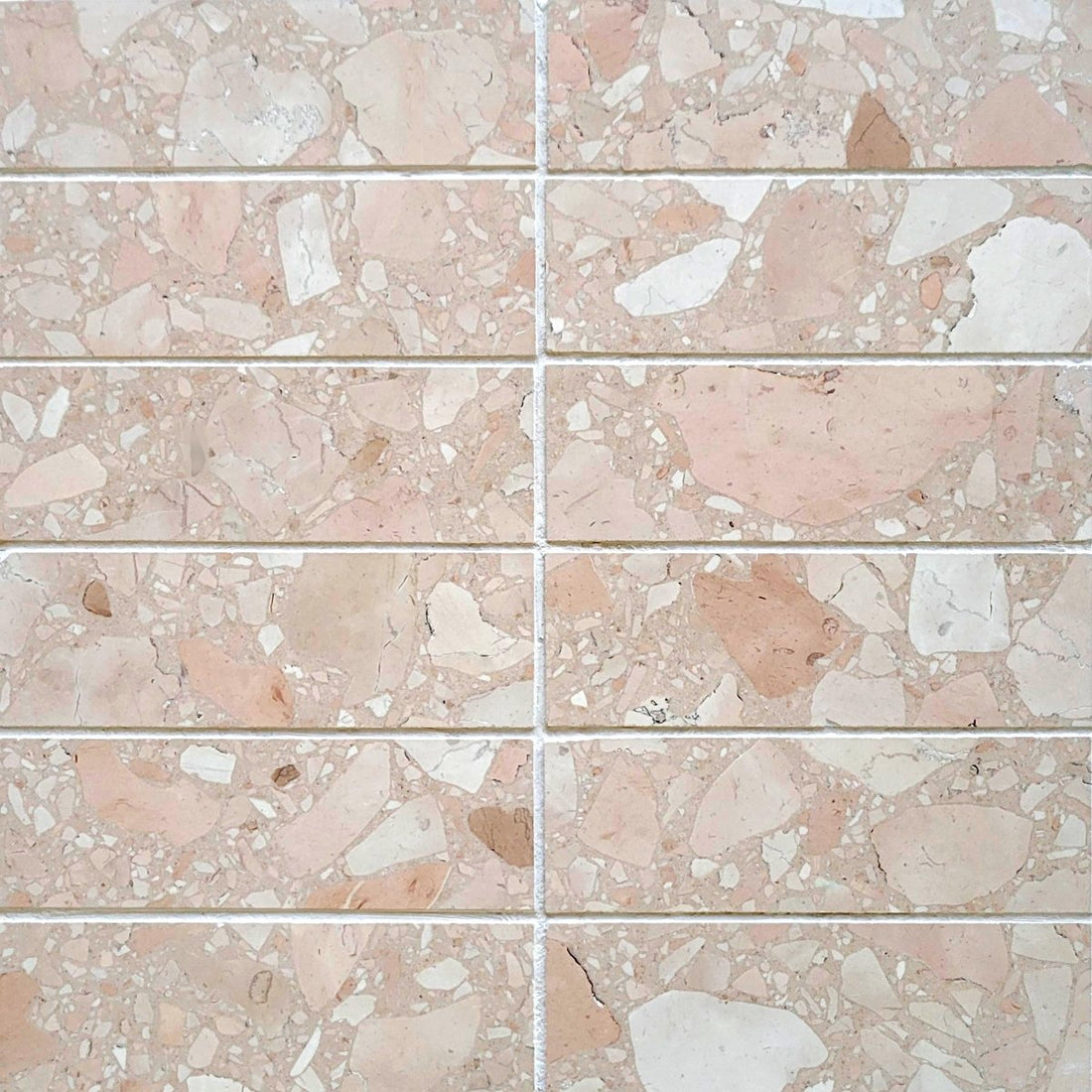 Stacked Rosa Marble Terrazzo Honed 2''x6'' Stone Mosaic – Artsaics